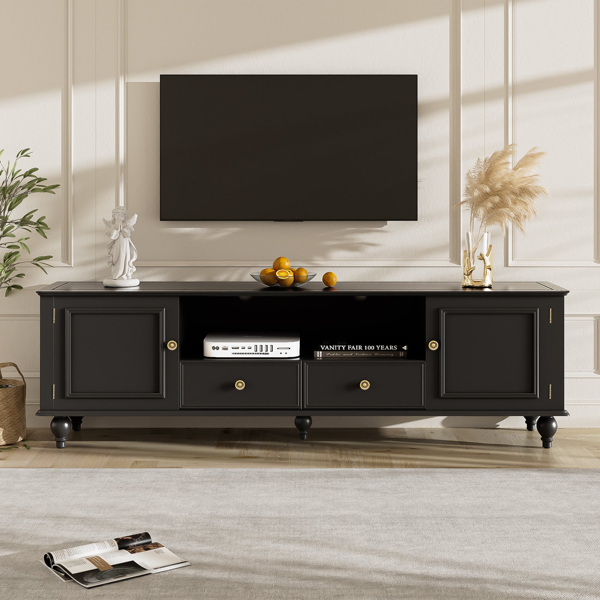 PAPROOS White TV Stand for TVS up to 80", Two-tone TV Console Table wi ...