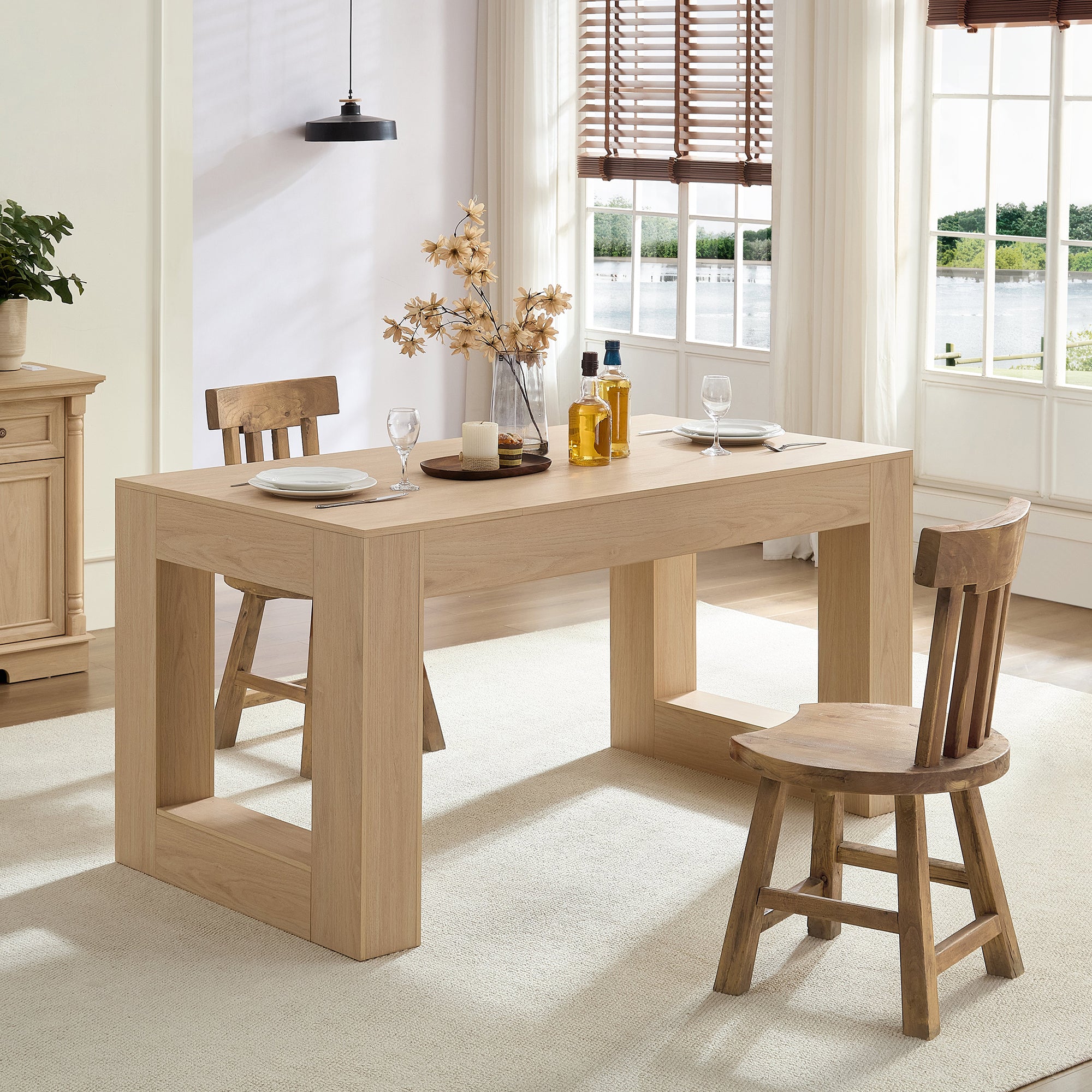 PAPROOS Rectangular Dining Table for 4-6, Kitchen Table Wood Legs, Mod ...